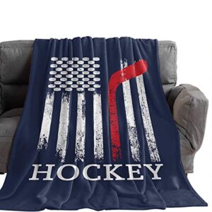 winter hockey sport soft flannel throw blankets, america flag luxury comfort fleece blanket for teen/man/woman/kid, blue white stripe 50x60in cozy warm lightweight bed cover sofa couch chair decor