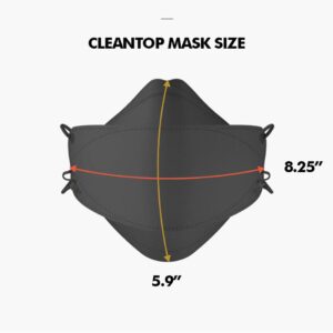 CleanTech (Pack of 10 [EverGreen CleanTop] (Adjustable Strap) 4-Layers Premium Filters (KF94 Certified) Face Mask Protective Disposable Safety Dust Covers (Adults) Individual Packaged - Black Large