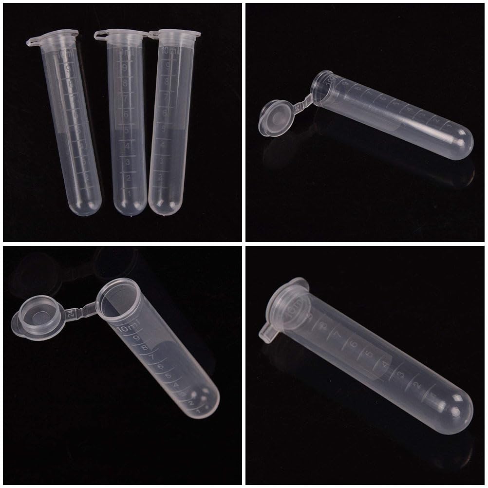 200pcs Tubes, 10ml Plastic EP Tube Round Bottom Centrifuge Tube, Clear Graduated Test Tubes with Snap Cap for Sample Storage