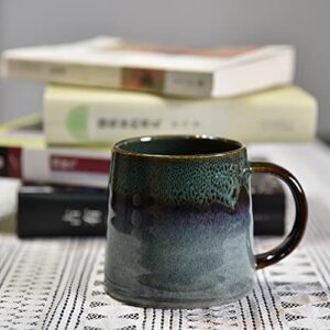 wewlink Large Ceramic Coffee Mug, Pottery Mug,Tea Cup for Office and Home,Handmade Pottery Coffee Mugs,16.5 Oz,Dishwasher and Microwave Safe,kiln altered glaze craft (Dark Green)