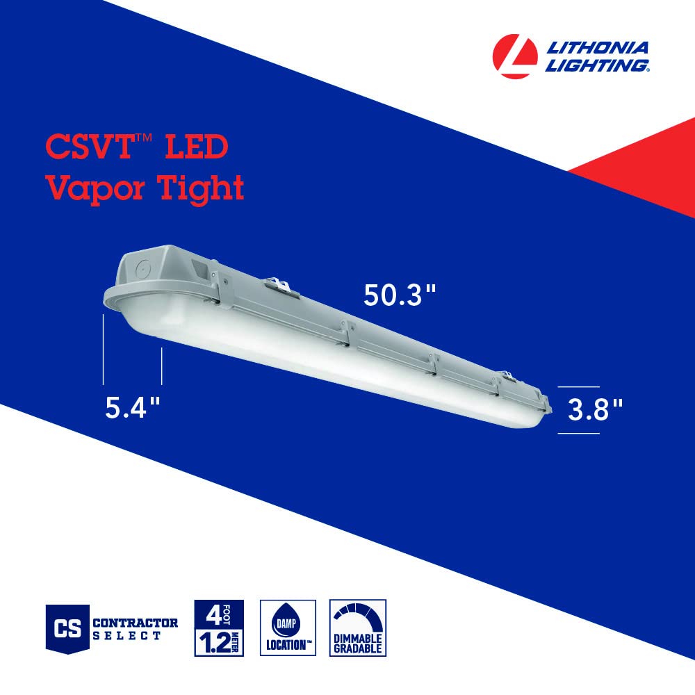 Lithonia Ligthing CSVT L48 5000LM MVOLT 40K 80CRI Contractor Select Vapor Tight MVOLT LED Strip Light, 4946 Lumens, 4000K, 4-Foot, Matte White