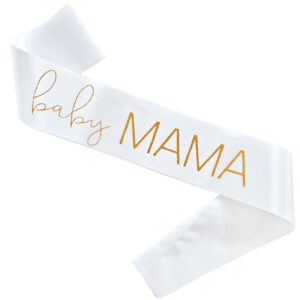 magnusson's garden baby mama sash for baby shower, mommy to be sash for gender reveal, boy or girl, pink or blue, he or she baby sex reveal decorations, new mom gifts for women, white