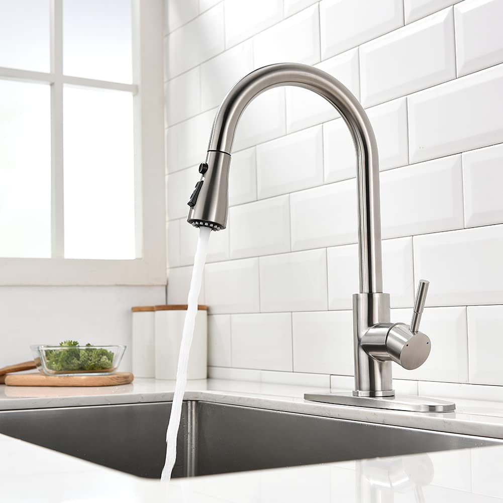 Brushed Nickel Kitchen Faucets with Pull Down Sprayer Kitchen Sink Faucet with Pull Out Sprayer Single Hole Deck Mount Single Handle Stainless Steel Grifos De Cocina 866068SN