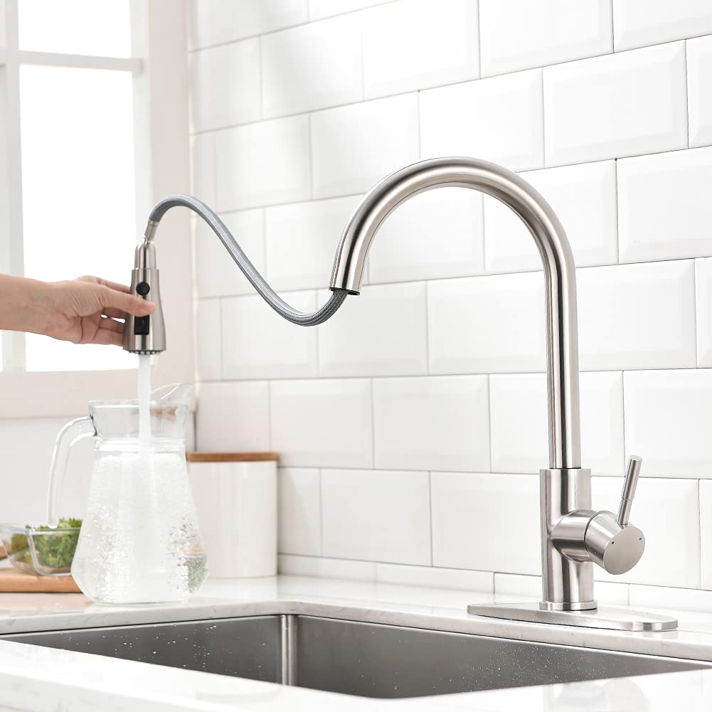 Brushed Nickel Kitchen Faucets with Pull Down Sprayer Kitchen Sink Faucet with Pull Out Sprayer Single Hole Deck Mount Single Handle Stainless Steel Grifos De Cocina 866068SN