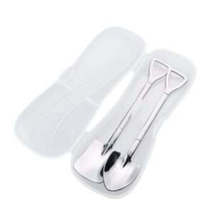 dessert spoon cute shovel spoon, sus304 stainless steel spade spoons fruit coffee cake spoon, dishwasher safe, 2pcs spoons with plastic box package