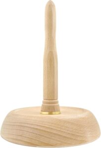 hand u journey premium beechwood yarn holder with brass twirling mechanism | stand ball spindle crochet and sewing tool | wood cord organizer for knitting, embroidery and crafts