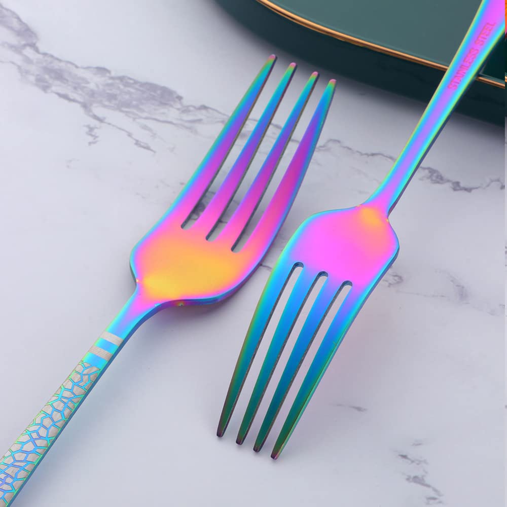 Buyer Star Rainbow Flatware Cutlery Silverware Set 20 Pieces, Stainless Steel Titanium Colorful Utensils, Cutlery Set,Tableware Set, Reusable, Mirror Polished, Dishwasher Safe