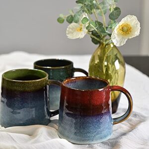 wewlink Large Ceramic Coffee Mug, Pottery Mug,Tea Cup for Office and Home,Handmade Pottery Coffee Mugs,16.5 Oz,Dishwasher and Microwave Safe,kiln altered glaze craft (Dark Green)