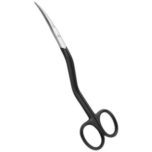 MAKER AND MARKET Applique Long Thin Needlepoint Blade 6.1 Inch - Double Bent Curved Offset Handle Scissors with Pouch Sleeve for Embroidery, Fabric, Thread, Knitting, Sewing, Arts & Craft (Black)