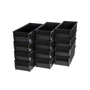 storage compat storage bin, multibox rk401606 with 4 dividers, drawer organizer, multipurpose plastic stacking container, black, 16x4x6 inches, medium size, 12 pack