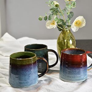 wewlink Large Ceramic Coffee Mug, Pottery Mug,Tea Cup for Office and Home,Handmade Pottery Coffee Mugs,16.5 Oz,Dishwasher and Microwave Safe,kiln altered glaze craft (Dark Green)