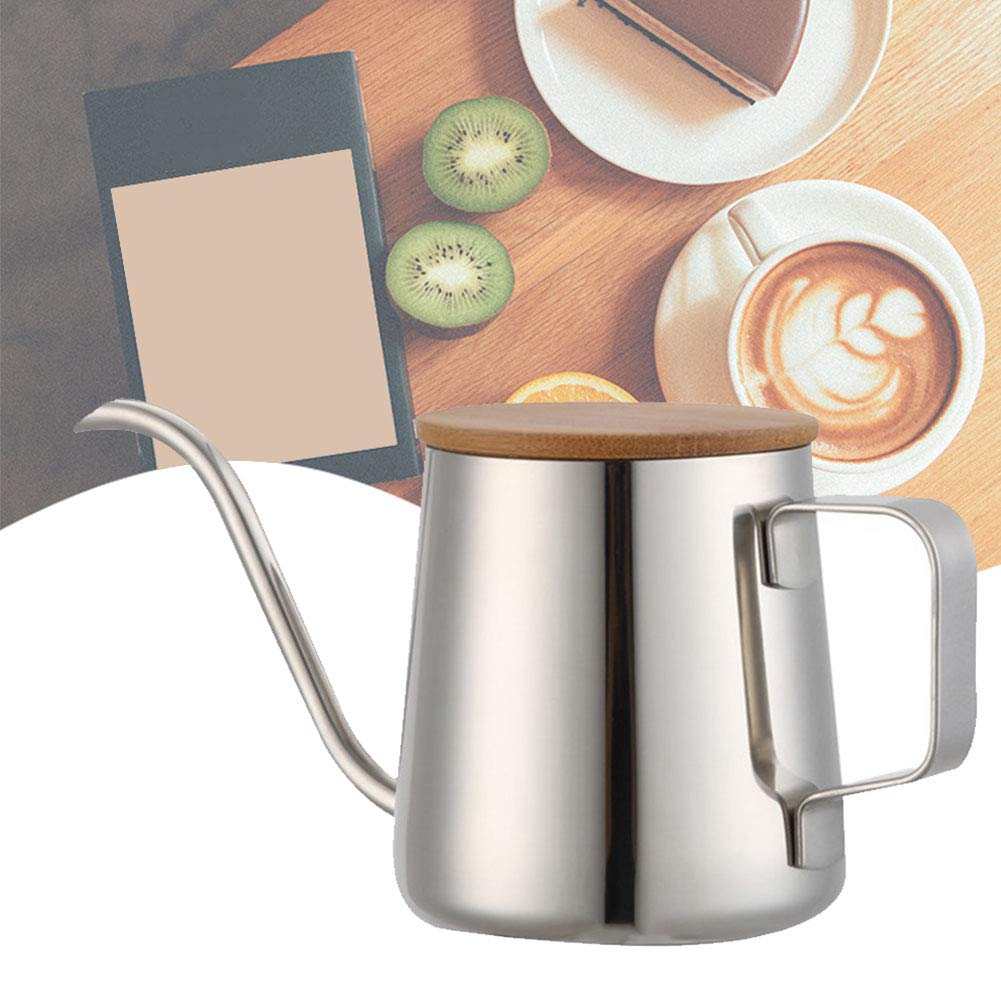 Pour Over Kettle, 12oz/350ml Stainless Steel Gooseneck Coffee Kettle, Long Narrow Spout Coffee Pot Hand Drip Kettle Pour Over Coffee and Tea Pot with Wooden Lid