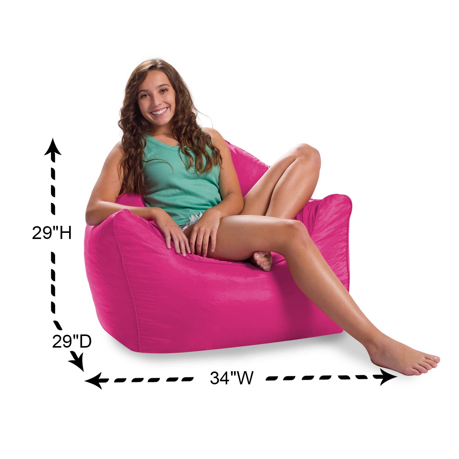 Posh Creations Structured Comfy Bean Bag Chair for Gaming, Reading, and Watching TV, Malibu Lounge, Soft Nylon-Pink