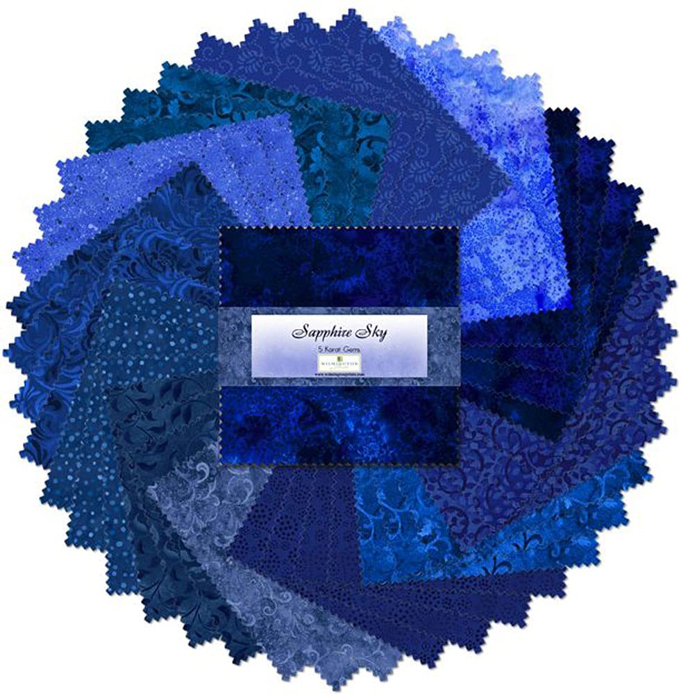 Wilmington Prints - 5 Karat Gems Collection Charm Pack - 42 Pieces of 5" Fabric Squares in Colorway Sapphire Sky 2020~507-5-507