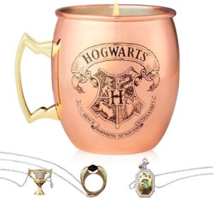 charmed aroma harry potter butterbeer mug scented candle with surprise necklace inside, jewelry candle for women, home décor kitchenwares | accessories gift