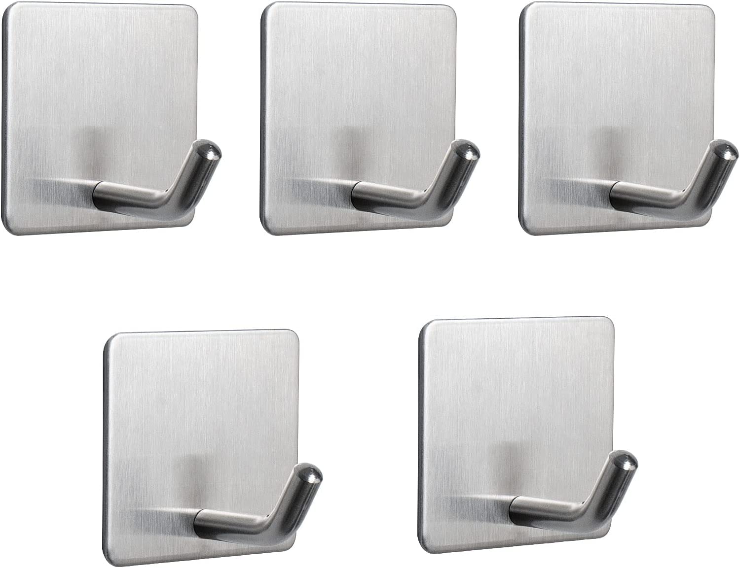 GOANDO 5 Pack Adhesive Hooks Heavy Duty Wall Hook Towel Hooks and Coat Hooks Stick on Cabinet Doors Stainless Steel Waterproof Self Adhesive Holders Kitchen