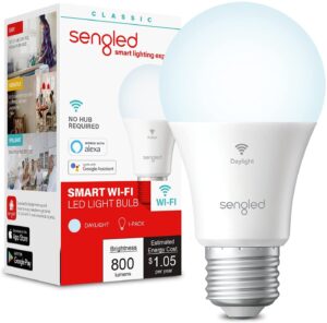 sengled smart bulb, wifi light bulbs, dimmable alexa light bulb, smart bulbs that work with alexa & google assistant, a19 daylight (5000k) no hub required, 800lm 60w equivalent high cri>90, 1 pack