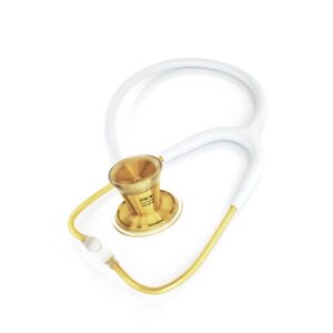 MDF Instruments ProCardial Cardiology Stethoscope, Lightweight Titanium, Adult, Dual Head, White Tube, Gold Chestpiece-Headset, MDF797TK29