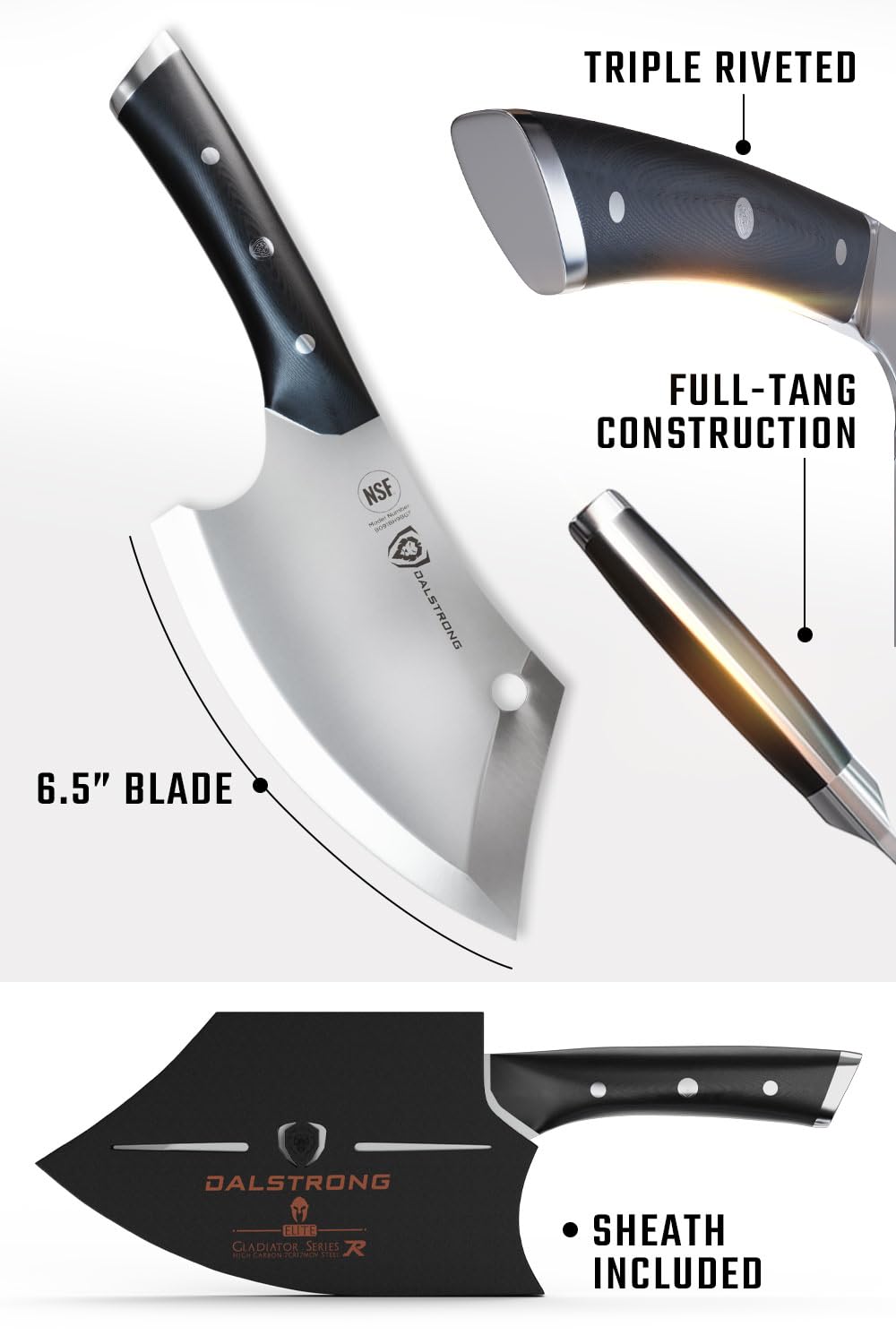 Dalstrong Mini Rocking Cleaver Knife-6.5"-Gladiator Series 'R'-High Carbon Steel - Razor Sharp Giftable Kitchen Knife-Black Handle-Meat Cleaver, Vegetable Knife - NSF Certified