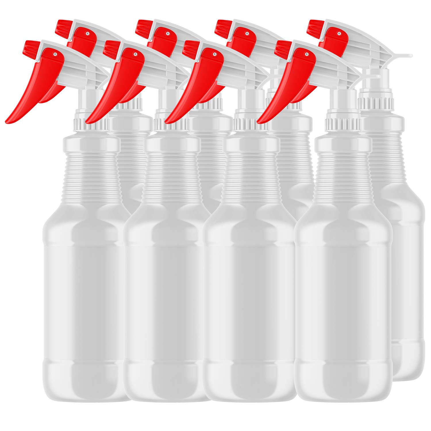 Plastic Spray Bottle (8 Pack, 32 Oz Each) Heavy Duty Chemical Grade Spraying Bottles Leak Proof Empty Bottle for Cleaning Solution with Adjustable Nozzle