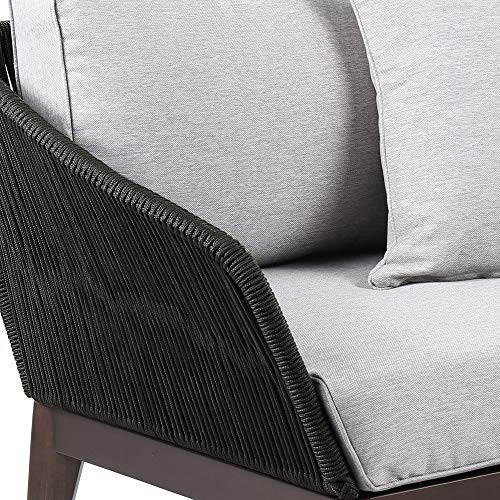 armen LIVING LCATCHWDDK Athos Indoor Outdoor Club Chair in Dark Eucalyptus Wood with Latte Rope and Grey Cushions, Gray