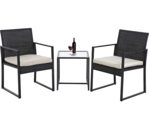 fdw outdoor patio furniture set,3 pieces wicker modern bistro set conversation sets with coffee table for yard and bistro