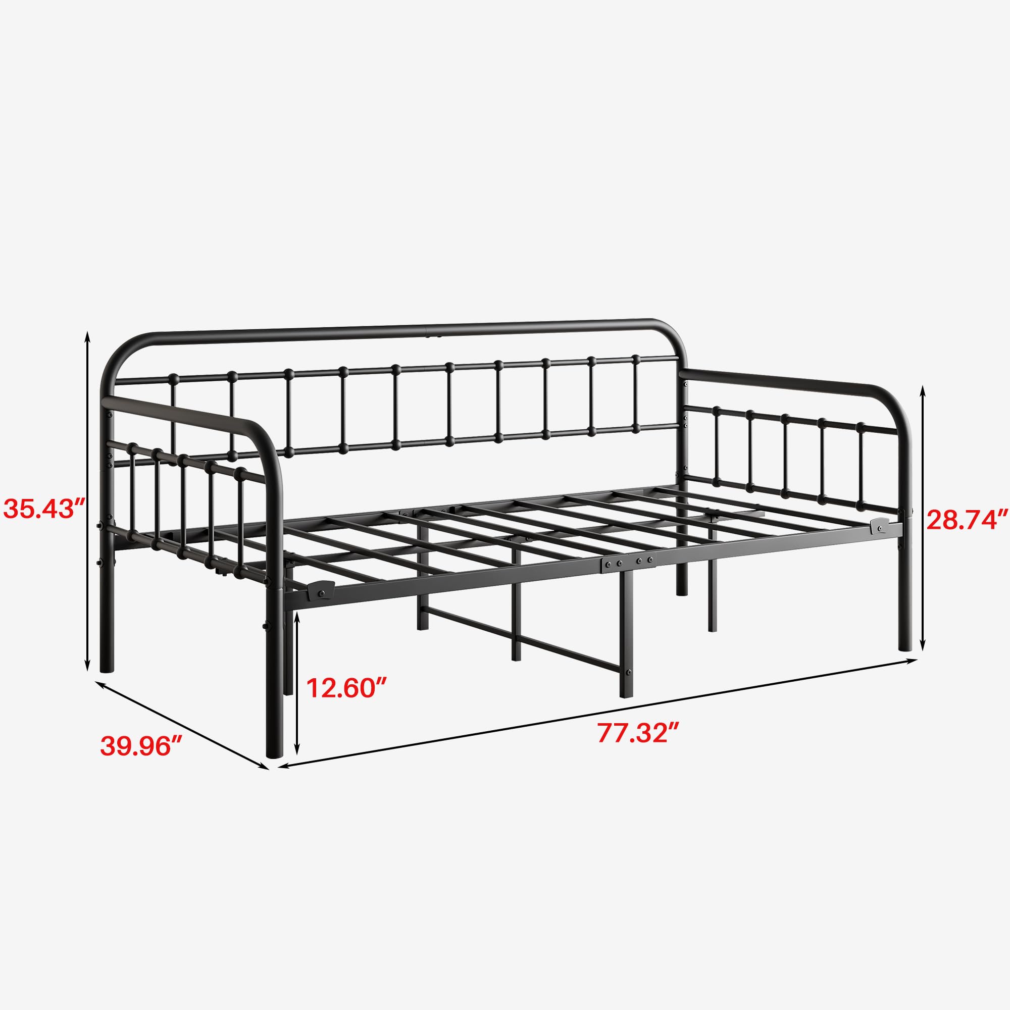 Crocofair Metal Daybed Frame Heavy Duty Slats Sofa Bed Platform Mattress Foundation Twin Daybed No Box Spring Needed(Black Twin)