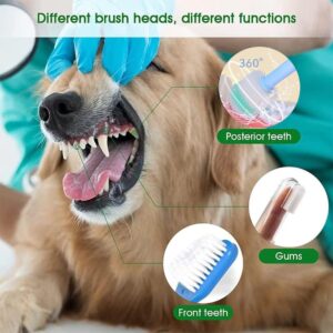 AZOFFYIU Dog Toothbrush Set, Triple Head Dog Toothbrushes, Double Head Toothbrush,Finger Rubber Toothbrushes,Multi-Angle Dental Cleaning Brushes for Dog Cat Oral Dental Health