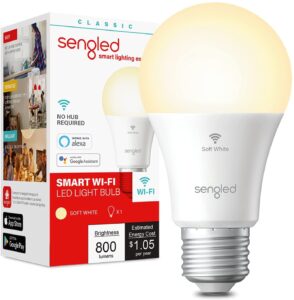 sengled smart bulb, wifi light bulbs, dimmable alexa light bulb, smart light bulbs that work with alexa & google home, a19 soft white (2700k) no hub required, 800lm 60w equivalent high cri>90, 1 pack