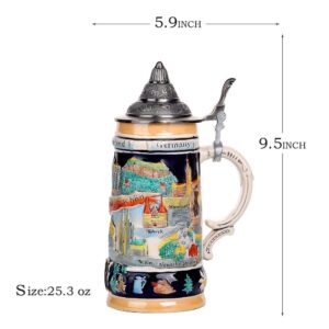 AEIDDRWAA 0.85L Beer Stein German Ceramic Mug Oktoberfest Tankard Eagle Deutschland Bierkrug Drinking Glass Horn Coffee Stine for Men Tankard Petwer Lid Germany Gifts Souvenirs Gift Box