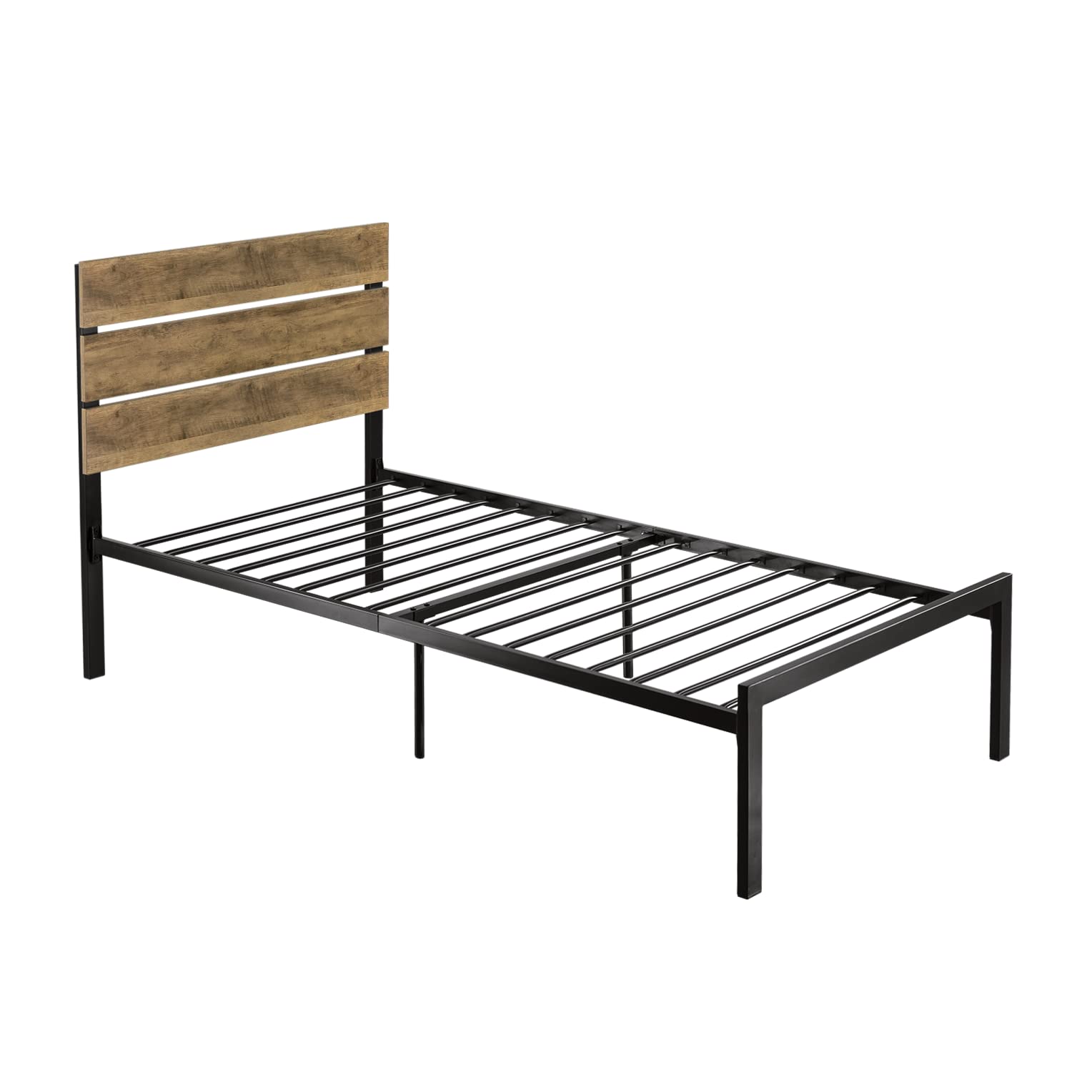 SHA CERLIN Rustic Style Platform Bed Frame Twin Size with Wooden Headboard, Strong Metal Slats Support, Easy Assembly, Light Brown