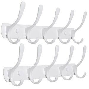 skoloo coat rack wall mount - modern, metal wall coat rack with 5 hooks, pack of 2, sturdy wall hook rack rail for hanging coat, jacket, clothes, hat, white