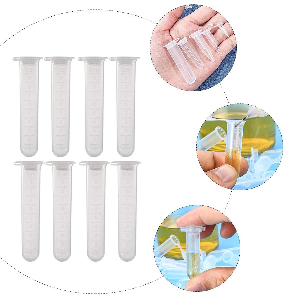 200pcs Tubes, 10ml Plastic EP Tube Round Bottom Centrifuge Tube, Clear Graduated Test Tubes with Snap Cap for Sample Storage