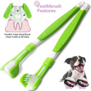 AZOFFYIU Dog Toothbrush Set, Triple Head Dog Toothbrushes, Double Head Toothbrush,Finger Rubber Toothbrushes,Multi-Angle Dental Cleaning Brushes for Dog Cat Oral Dental Health