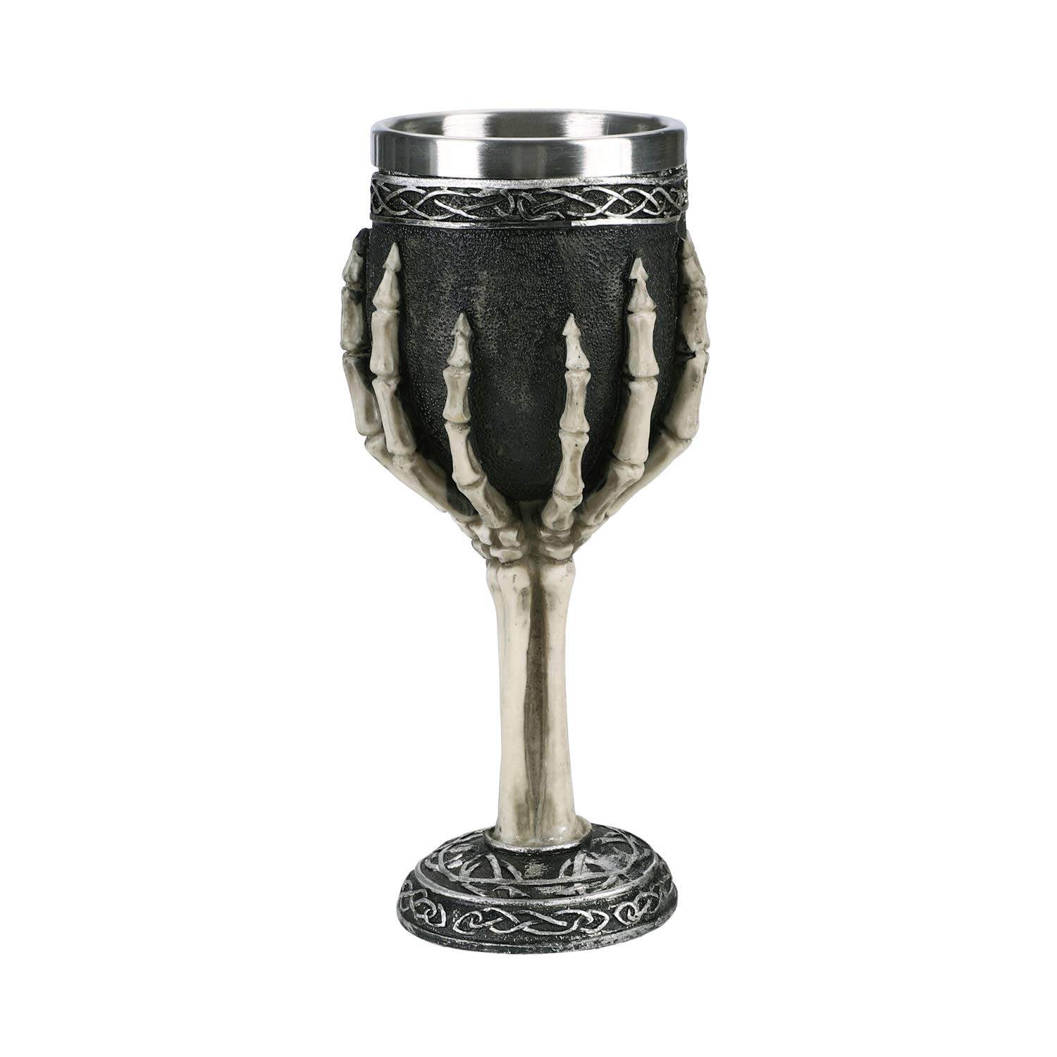 Horrible Resin Stainless Steel Skeletal Wine Goblet Skull Sacrifice Wine Chalice Cup Gothic Macabre Ossuary Halloween Decorative Accent Hosting Party Bar Whiskey Cocktail Beverage Drinking Glasses