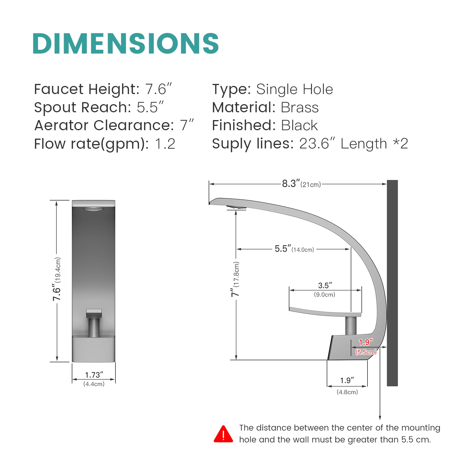 Geobella Bathroom Sink Faucet Modern Single Hole 1-Handle Faucet, Matte Black Solid Brass Faucet,Unique Bathroom Faucet Mixer Tap