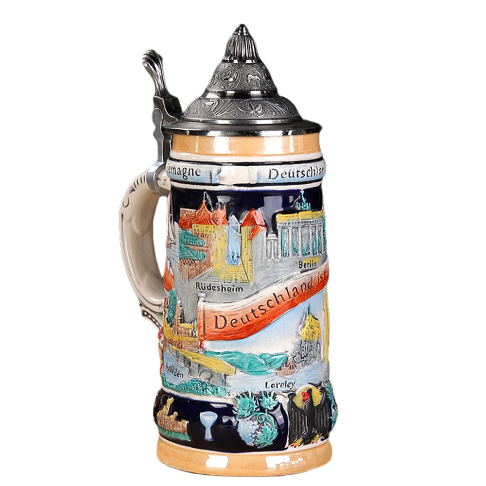 AEIDDRWAA 0.85L Beer Stein German Ceramic Mug Oktoberfest Tankard Eagle Deutschland Bierkrug Drinking Glass Horn Coffee Stine for Men Tankard Petwer Lid Germany Gifts Souvenirs Gift Box