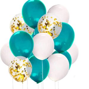 Teal White Gold Balloons Teal White Gold Birthday Decorations Women 15pcs Balloons Teal Gold Bridal Shower Decorations/Turquoise Gold Wedding Decorations