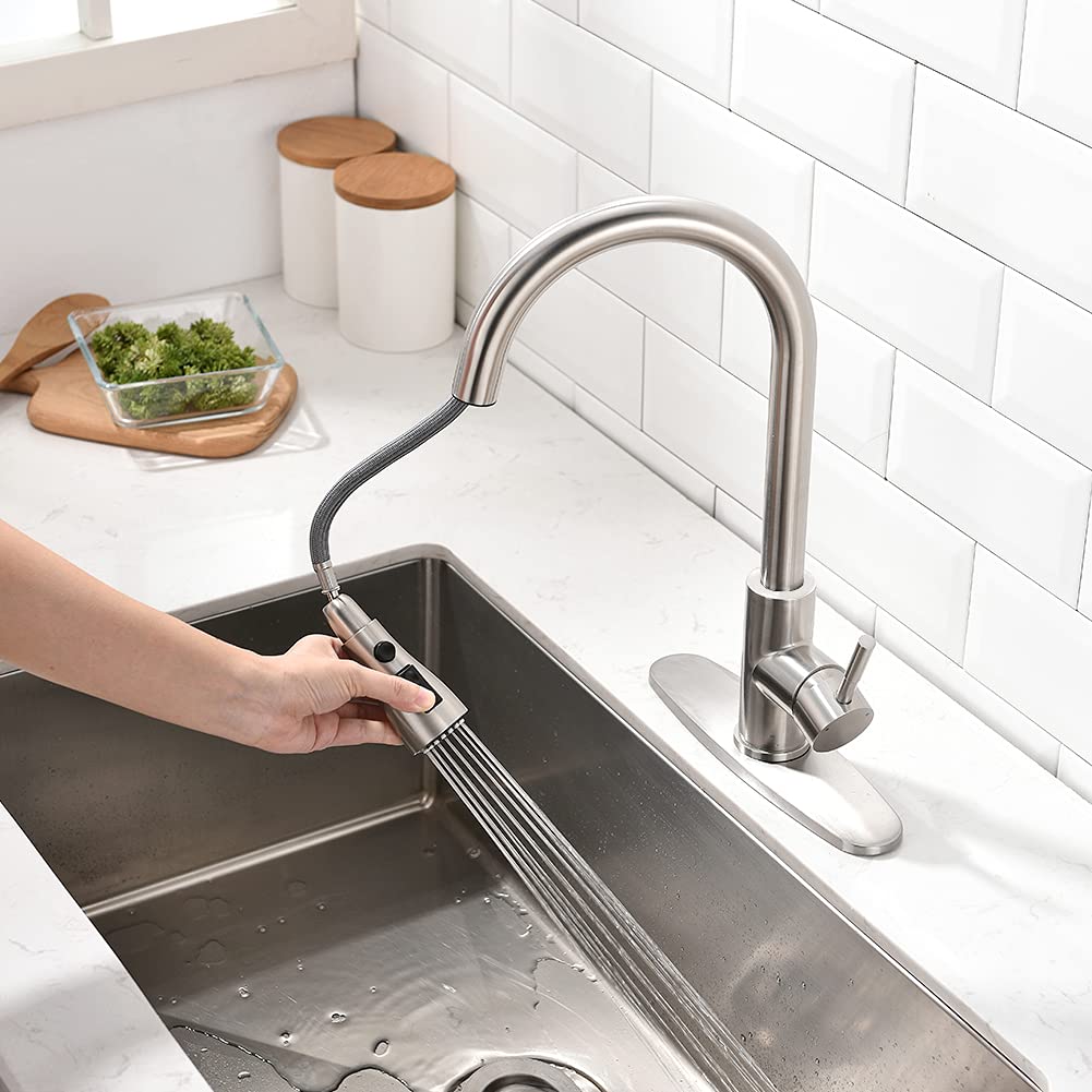 Brushed Nickel Kitchen Faucets with Pull Down Sprayer Kitchen Sink Faucet with Pull Out Sprayer Single Hole Deck Mount Single Handle Stainless Steel Grifos De Cocina 866068SN