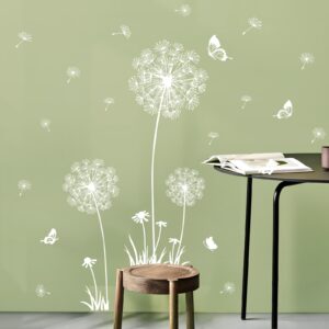 supzone dandelion wall stickers flower wall decals butterflies flying wall decors art stickers for bedroom living room sofa backdrop tv wall decor (white dandelion)