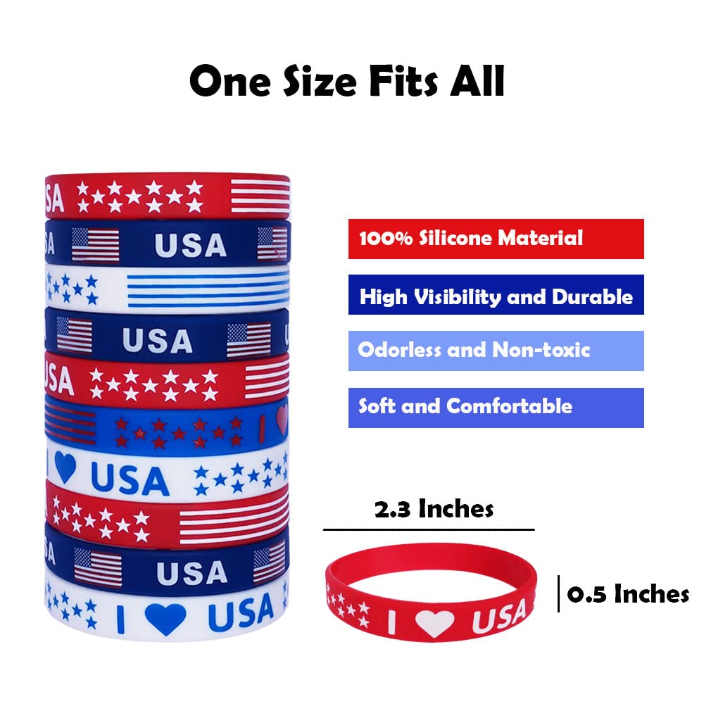 American Flag Silicone Bracelet 40Pcs, Presidential Inauguration Patriotic Party Fourth 4th of July Party Accessories Wristband USA Veterans Day Red White and Blue Decoration Memorial Day Favors