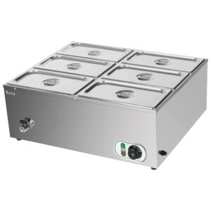 6-pan commercial bain marie buffet food warmer large capacity 42 quart,110v 1500w electric steam table 6inch deep stainless steel countertop food warmer for parties, catering and restaurants