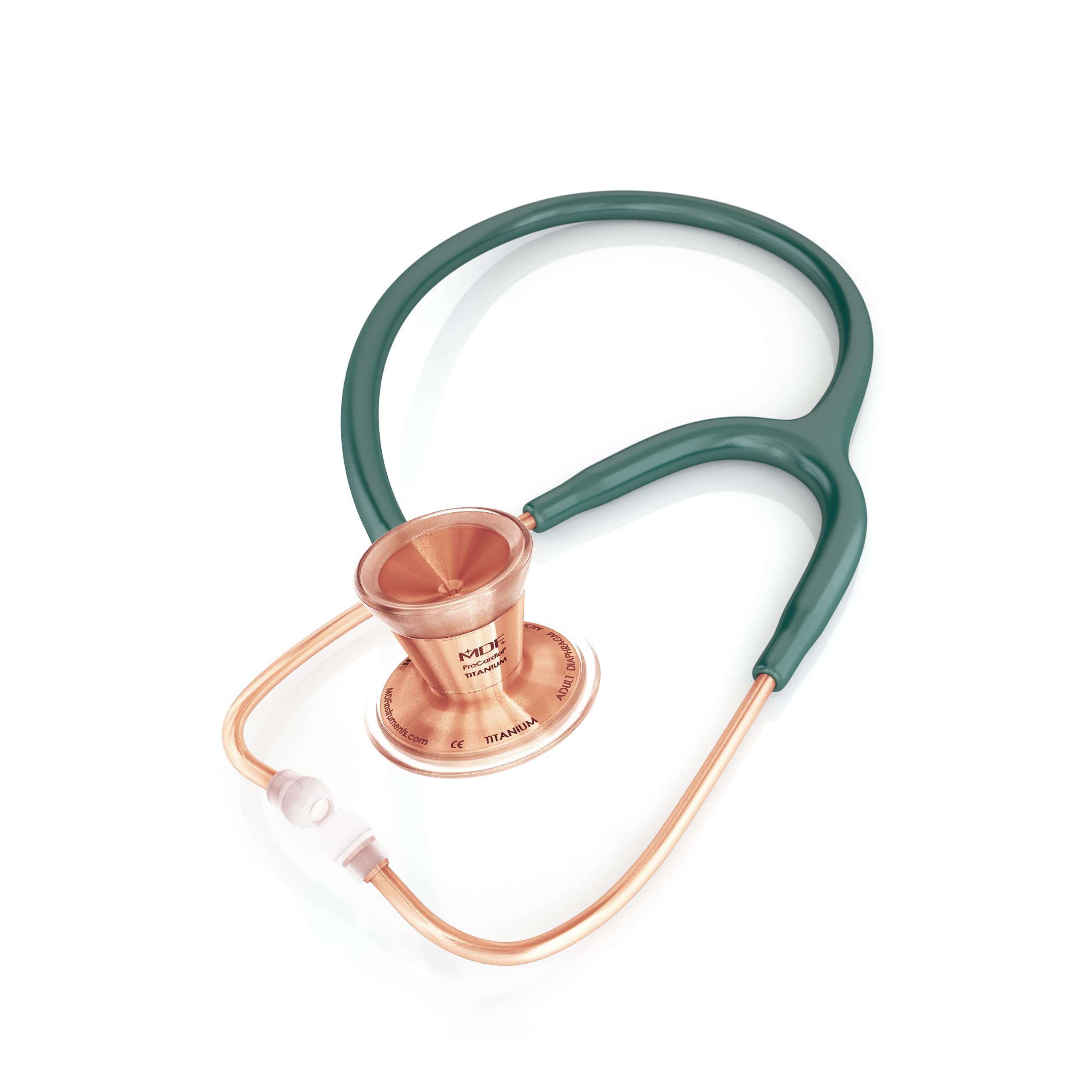 MDF Instruments ProCardial Cardiology Stethoscope, Lightweight Titanium, Adult, Dual Head, Emerald Green Tube, Rosegold Chestpiece-Headset, MDF797TRG21