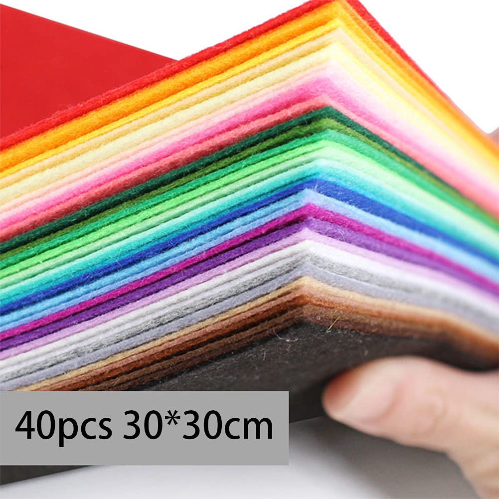 Felt Sheets, 40 Pcs 12 X 12 inches (30 X 30cm) 1mm Thick Soft Felt Fabric Sheet, DIY Craft Sewing Pre-Cut Quilt Squares, Premium Colorful Hard Fabric Sheets for Handmade Crafting& DIY Projects.