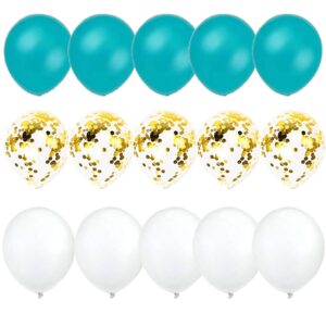 Teal White Gold Balloons Teal White Gold Birthday Decorations Women 15pcs Balloons Teal Gold Bridal Shower Decorations/Turquoise Gold Wedding Decorations