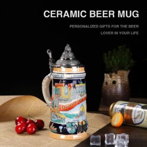 AEIDDRWAA 0.85L Beer Stein German Ceramic Mug Oktoberfest Tankard Eagle Deutschland Bierkrug Drinking Glass Horn Coffee Stine for Men Tankard Petwer Lid Germany Gifts Souvenirs Gift Box