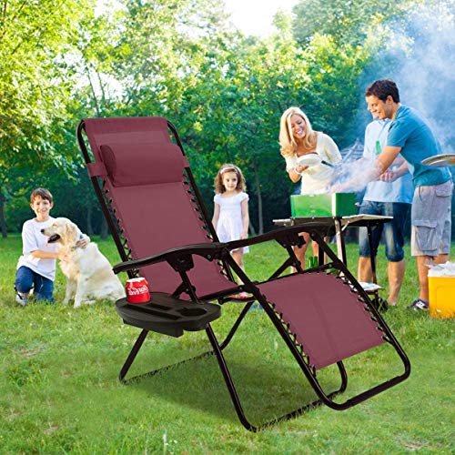 topment Outdoor Zero Gravity Lounge Chair with Pillow & Utility Tray, Folding Patio Lawn Beach Recliner(Wine)