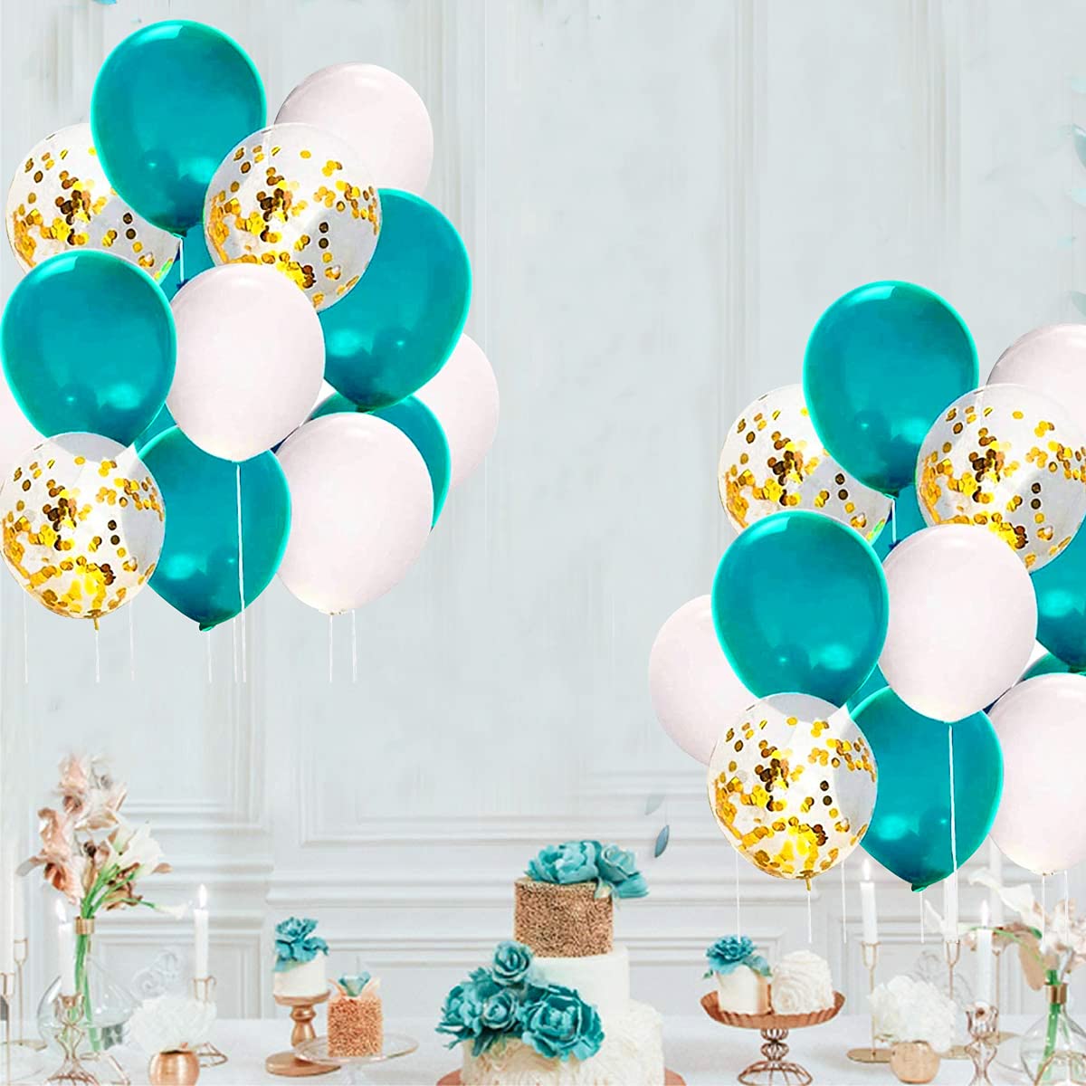 Teal White Gold Balloons Teal White Gold Birthday Decorations Women 15pcs Balloons Teal Gold Bridal Shower Decorations/Turquoise Gold Wedding Decorations