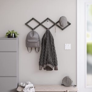 Ballucci Expandable Coat Rack Wall Mount, Adjustable Accordion Style 10 Peg Hanger - Brushed Gray