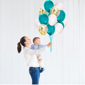 Teal White Gold Balloons Teal White Gold Birthday Decorations Women 15pcs Balloons Teal Gold Bridal Shower Decorations/Turquoise Gold Wedding Decorations